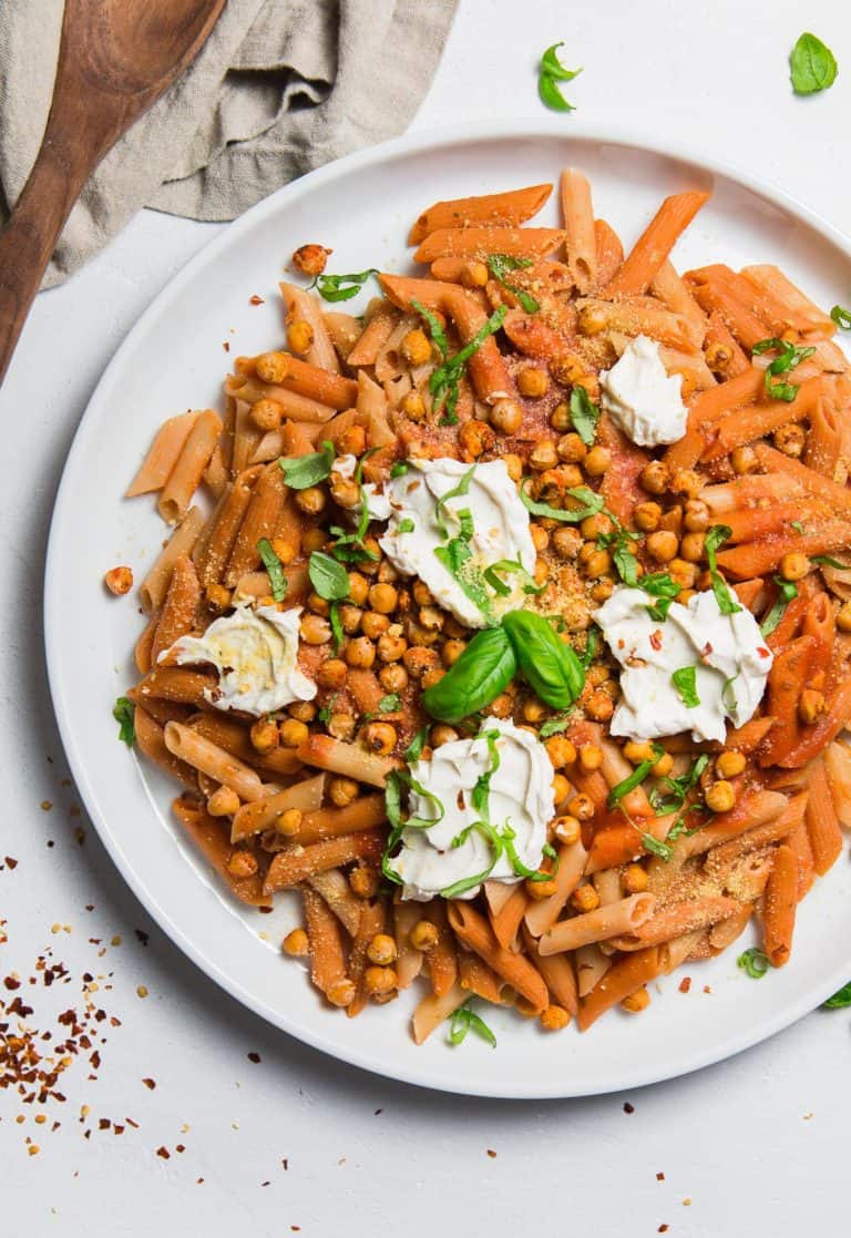 Easy Basil Pasta Sauce Topped with Roasted Chickpeas - Monkey and Me ...