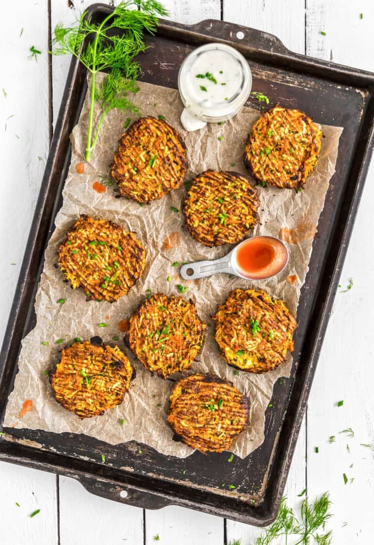No Oil Vegan Buffalo Zucchini Fritters - Monkey and Me Kitchen Adventures