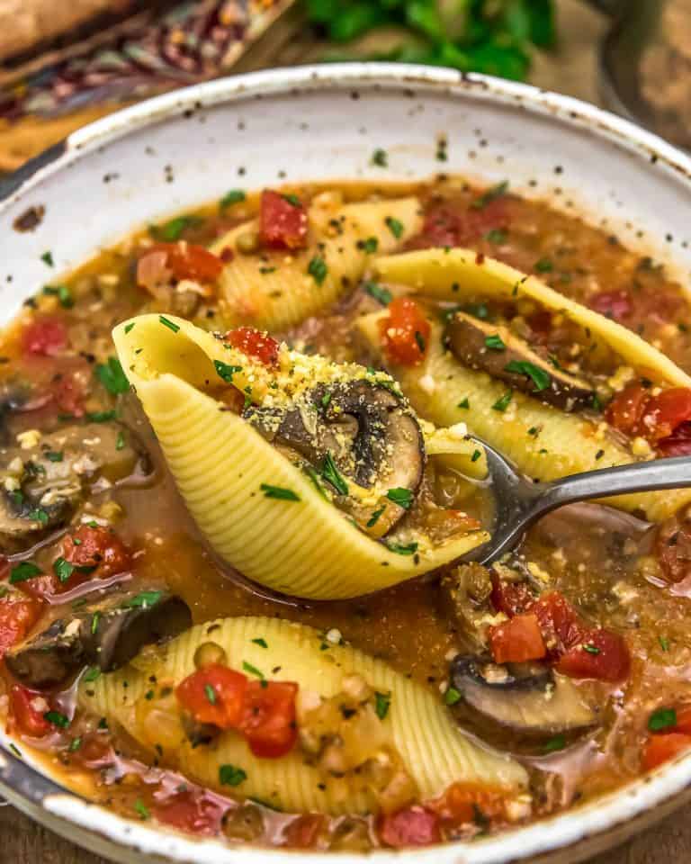 Vegan Stuffed Shells Soup - Monkey and Me Kitchen Adventures