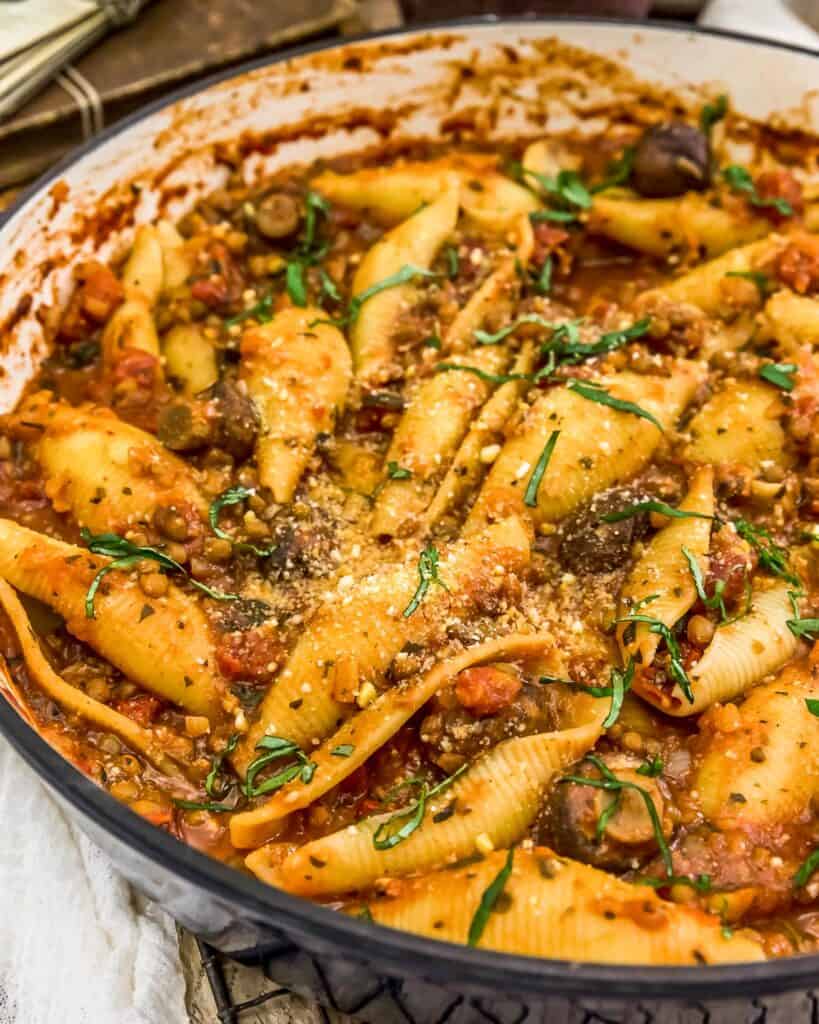 Unstuffed Spicy Tomato Basil Shells - Monkey and Me Kitchen Adventures