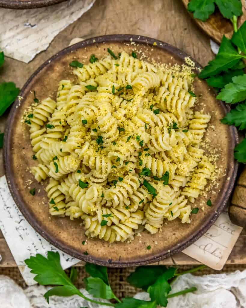 2 Ingredient Vegan Parmesan Pasta - Monkey and Me Kitchen Adventures