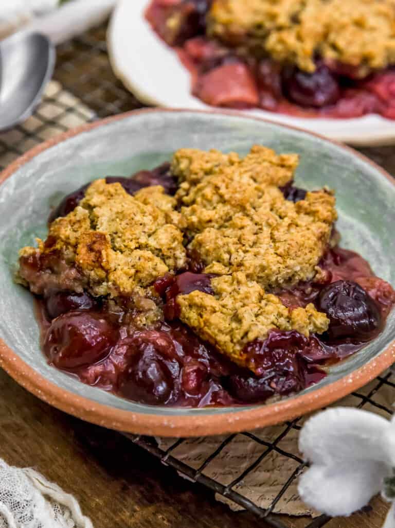 Vegan Cherry Rhubarb Cobbler - Monkey and Me Kitchen Adventures