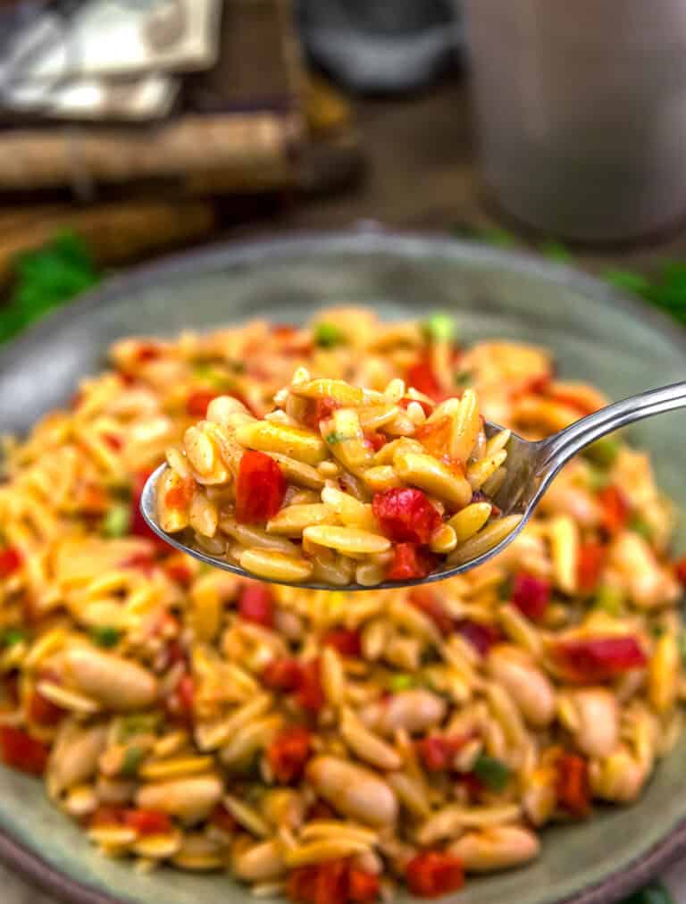 Roasted Red Pepper Bean Orzo Salad - Monkey and Me Kitchen Adventures