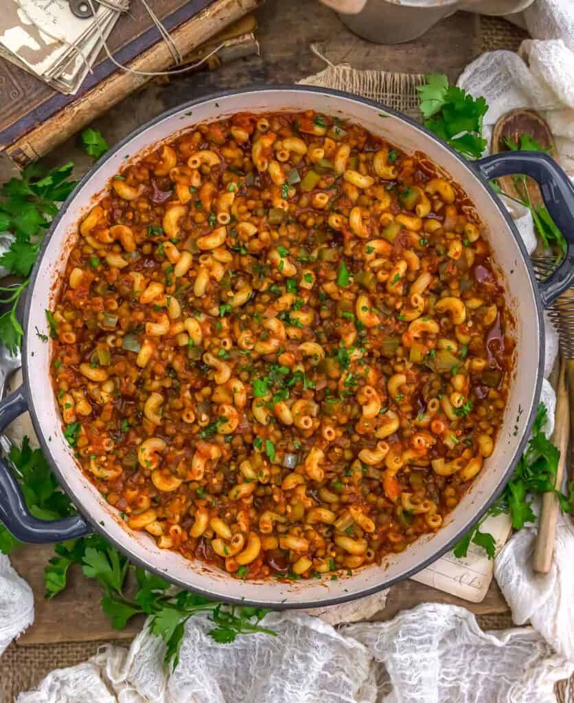 Low-Fat Lentil Sloppy Joe Pasta Skillet - Monkey and Me Kitchen Adventures