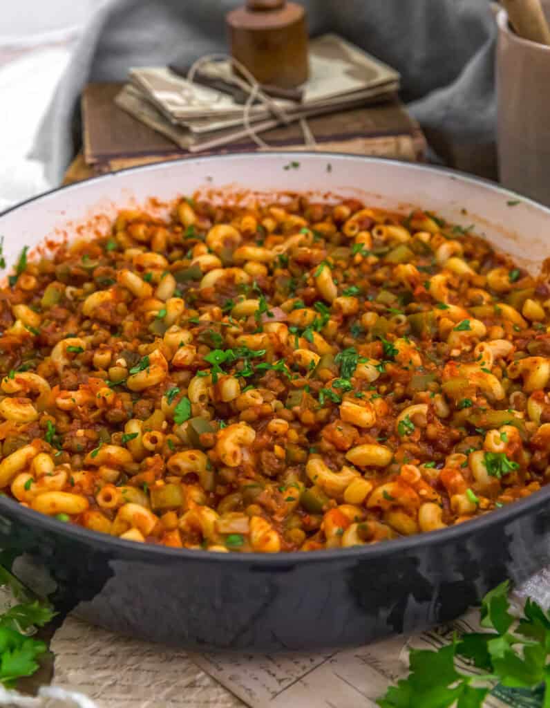 Low-Fat Lentil Sloppy Joe Pasta Skillet - Monkey and Me Kitchen Adventures